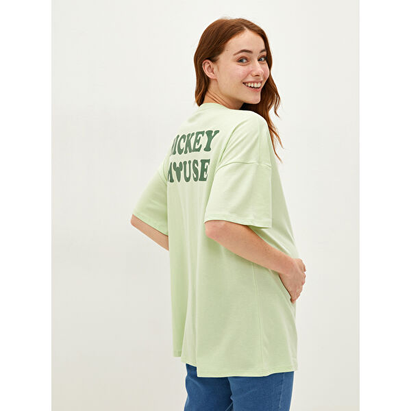 Bisiklet Yaka Mickey Mouse Baskılı Kısa Kollu Pamuklu Hamile Tişört