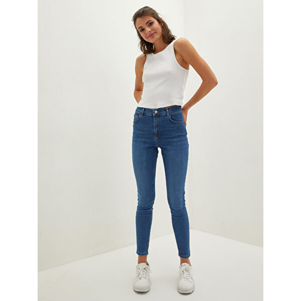 Yüksek Bel Süper Skinny Fit Cep Detaylı Kadın Rodeo Jean Pantolon