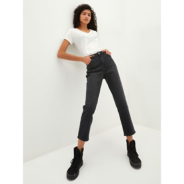 Yüksek Bel Straight Fit Cep Detaylı Kadın Rodeo Jean Pantolon