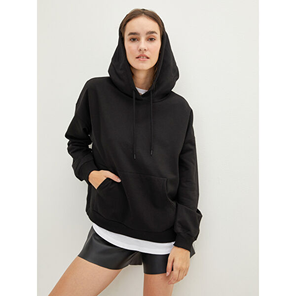 Kapüşon Yaka Düz Uzun Kollu Cep Detaylı Kadın Sweatshirt Kapüşon Yaka Düz Uzun Kollu Cep Detaylı Kadın Sweatshirt