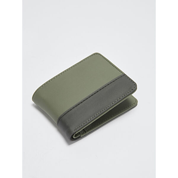 Deri Görünümlü Renk Bloklu Erkek Cüzdan