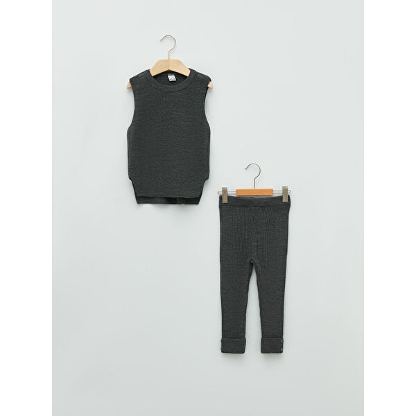 Bisiklet Yaka Basic Erkek Bebek Triko Süveter ve Tayt 2'li Takım