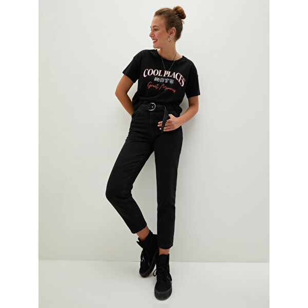 Yüksek Bel Mom Fit Cep Detaylı Kadın Rodeo Jean Pantolon