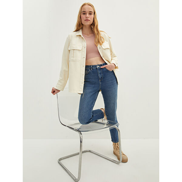 Yüksek Bel Standart Fit Cep Detaylı Kadın Rodeo Jean Pantolon