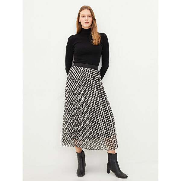 LCW CLASSIC Beli Lastikli Desenli Şifon Kumaş Kadın Pileli Etek