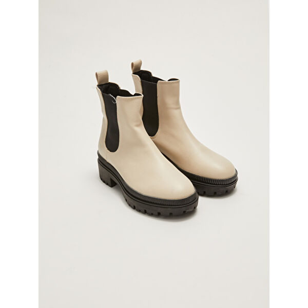 Deri Görünümlü Yanları Lastikli Kadın Bot