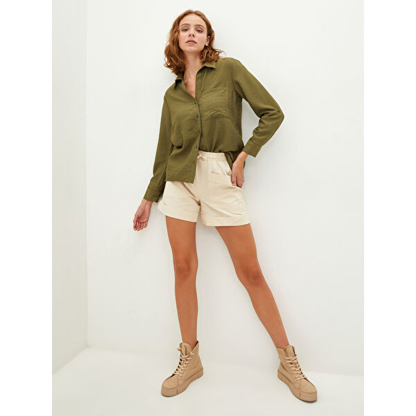 LCW CASUAL Önden Düğme Kapamalı Düz Uzun Kollu Dobby Kumaş Kadın Gömlek