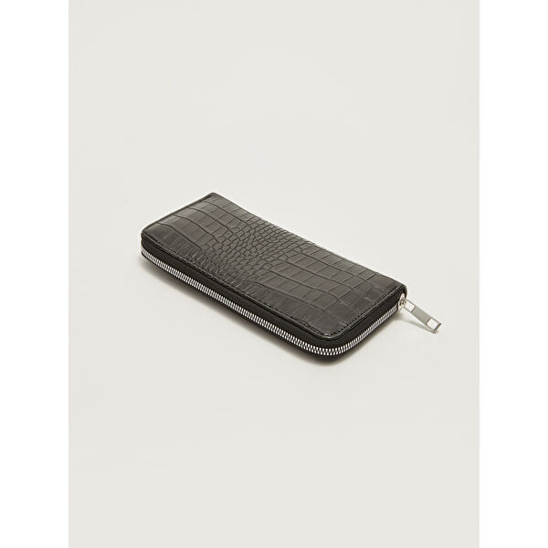 Deri Görünümlü Fermuarlı Kadın Cüzdan