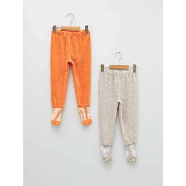 Beli Lastikli Kadife Kız Bebek Patikli Pijama Alt 2'li