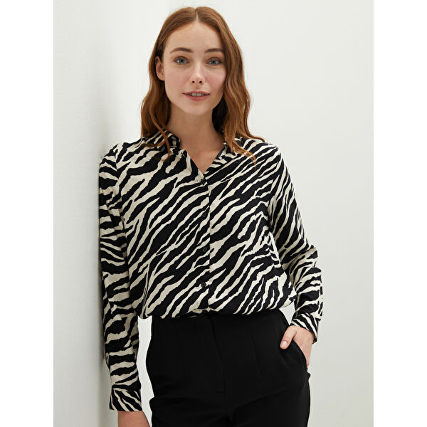 LCW CLASSIC Önden Düğme Kapamalı Desenli Uzun Kollu Viskon Kadın Gömlek