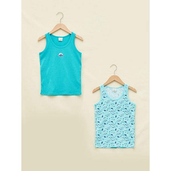 Bisiklet Yaka Baskılı Organik Pamuklu Erkek Çocuk Atlet 2'li