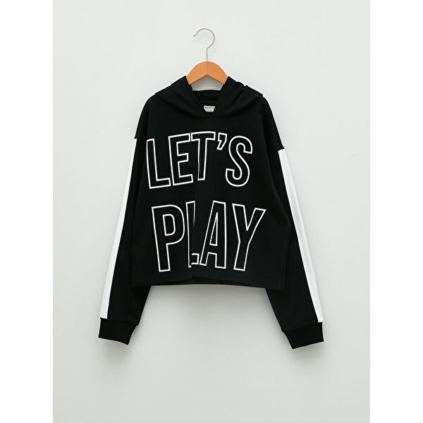 Kapüşonlu Yazı Baskılı Uzun Kollu Kız Çocuk Sweatshirt