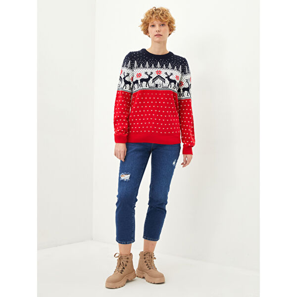 LCW CASUAL Bisiklet Yaka Yılbaşı Temalı Uzun Kollu Kadın Triko Kazak