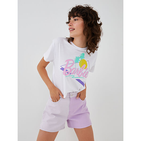 XSIDE Bisiklet Yaka Barbie Baskılı Kısa Kollu Kadın Tişört
