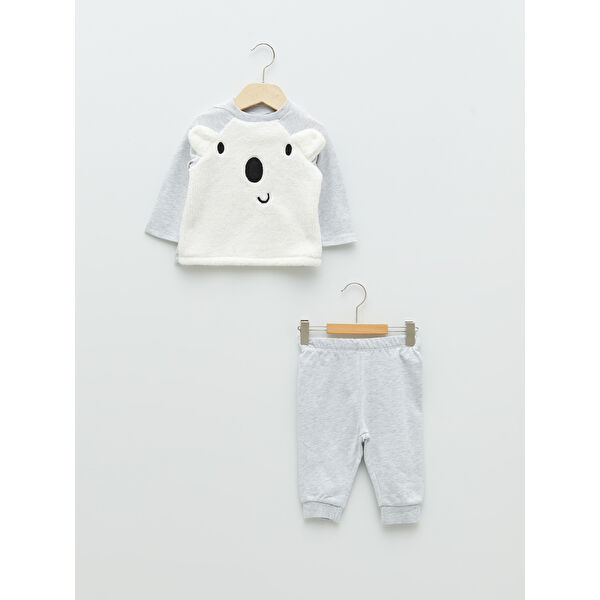 Bisiklet Yaka Uzun Kollu Nakış Detaylı Erkek Bebek Pijama Takımı 2'li