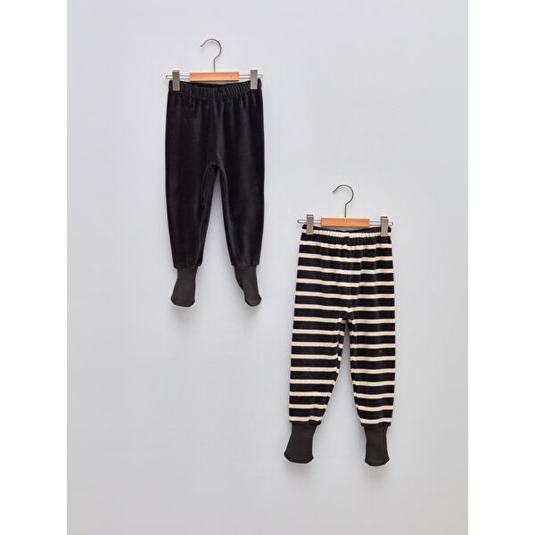 Beli Lastikli Kadife Erkek Bebek Çoraplı Pijama Alt 2'li