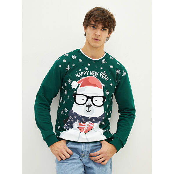 LCW CASUAL Bisiklet Yaka Yılbaşı Temalı Uzun Kollu Baskılı Erkek Sweatshirt Baba ve Oğul Kombini
