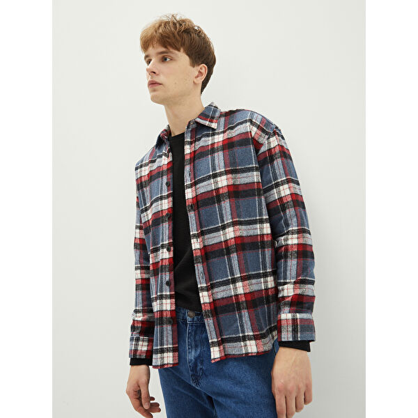 LCW CASUAL Oversize Uzun Kollu Gabardin Ekose Erkek Gömlek Ceket