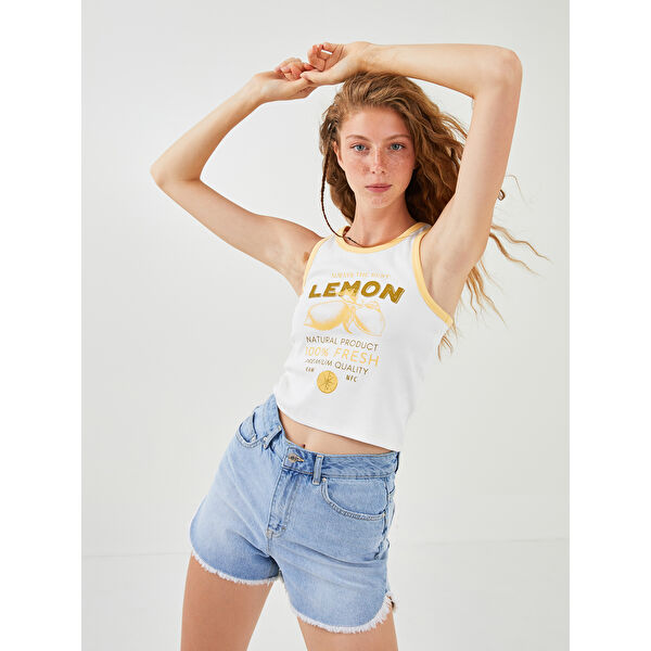 XSIDE Bisiklet Yaka Baskılı Crop Kaşkorse Kumaş Kadın Atlet XSIDE Bisiklet Yaka Baskılı Crop Kaşkorse Kumaş Kadın Atlet