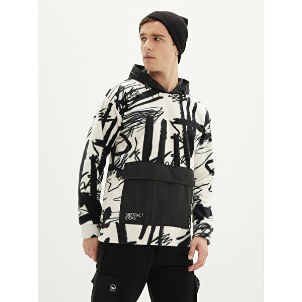 LCW CASUAL Kapüşonlu Uzun Kollu Desenli Pelüş Erkek Sweatshirt