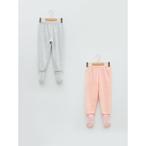 Beli Lastikli Kadife Kız Bebek Çoraplı Pantolon 2'li