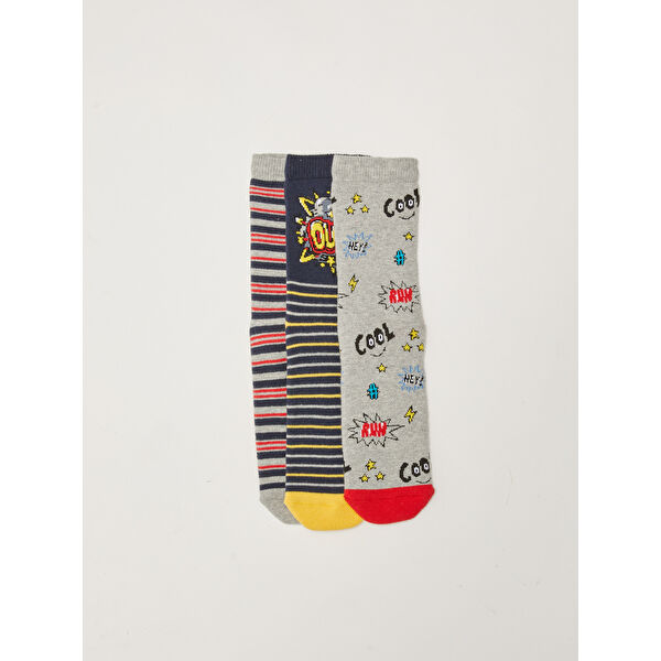 Desenli Erkek Çocuk Kalın Havlu Soket Çorap 3'lü