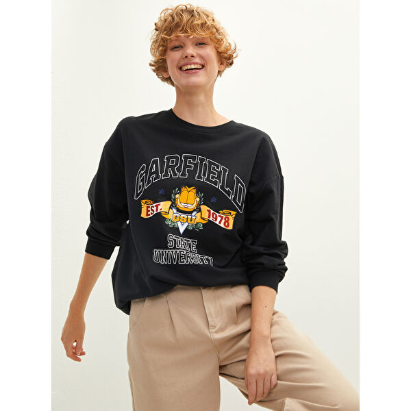 LCW CASUAL Bisiklet Yaka Garfield Baskılı Uzun Kollu Kadın Sweatshirt