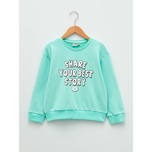 Bisiklet Yaka Baskılı Uzun Kollu Kız Çocuk Sweatshirt