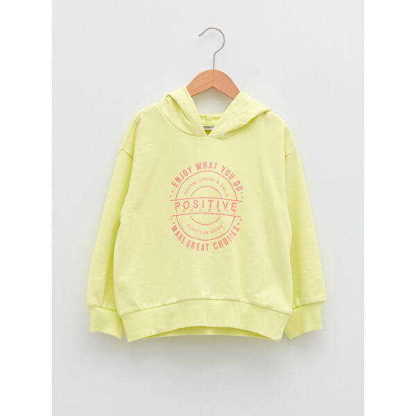 Kapüşonlu Baskılı Uzun Kollu Kız Çocuk Sweatshirt