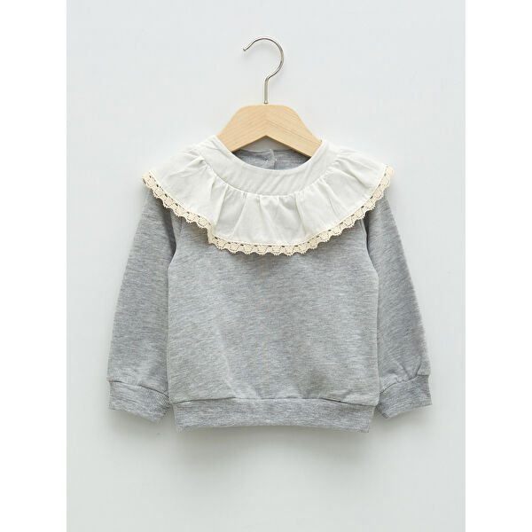 Bisiklet Yaka Uzun Kollu Fırfır Detaylı Kız Bebek Sweatshirt Bisiklet Yaka Uzun Kollu Fırfır Detaylı Kız Bebek Sweatshirt