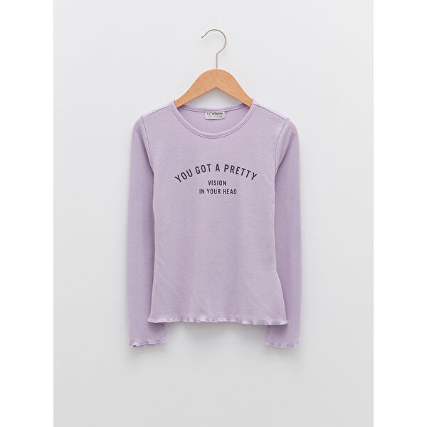 Bisiklet Yaka Baskılı Uzun Kollu Kız Çocuk Tişört