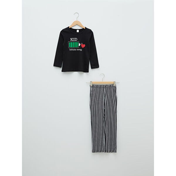 Bisiklet Yaka Baskılı Uzun Kollu Kız Çocuk Pijama Takımı