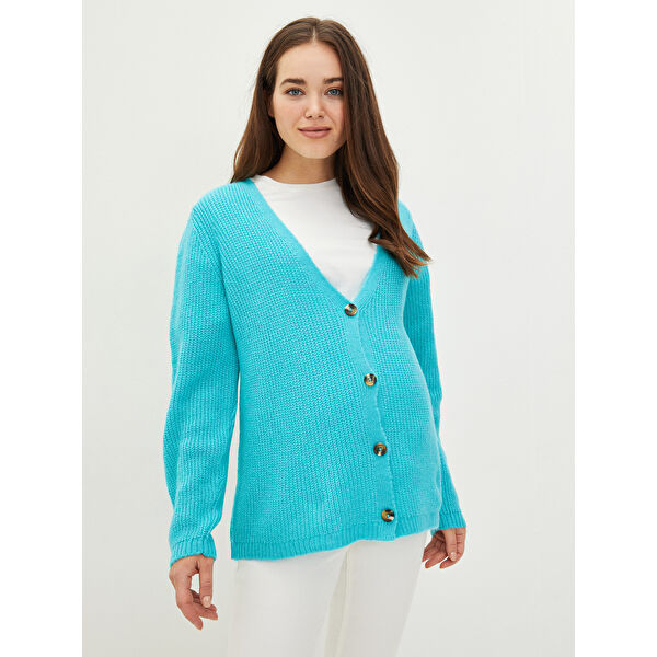 V Yaka Düz Uzun Kollu Hamile Triko Hırka V Yaka Düz Uzun Kollu Hamile Triko Hırka