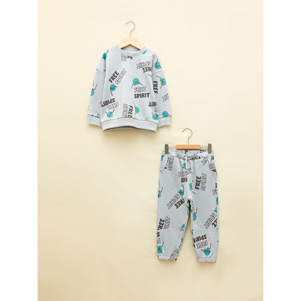 Bisiklet Yaka Uzun Kollu Baskılı Organik Pamuklu Erkek Bebek Sweatshirt ve Jogger Eşofman Alt 2'li Takım Bisiklet Yaka Uzun Kollu Baskılı Organik Pamuklu Erkek Bebek Sweatshirt ve Jogger Eşofman Alt 2'li Takım
