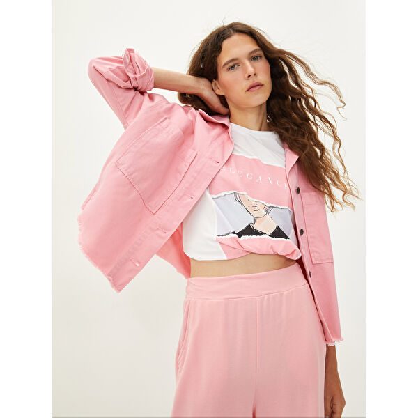 Gömlek Yaka Düz Uzun Kollu Cep Detaylı Poplin Kadın Ceket