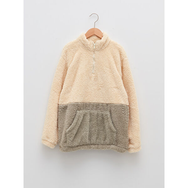 Dik Yaka Renk Bloklu Uzun Kollu Polar Erkek Çocuk Sweatshirt