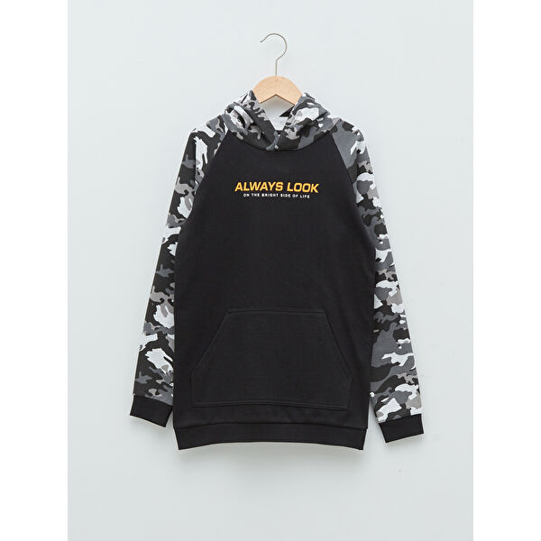 Kapüşonlu Baskılı Uzun Kollu Erkek Çocuk Sweatshirt