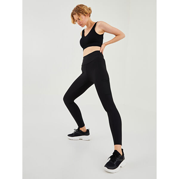 Beli Lastikli Düz Kadın Spor Tayt