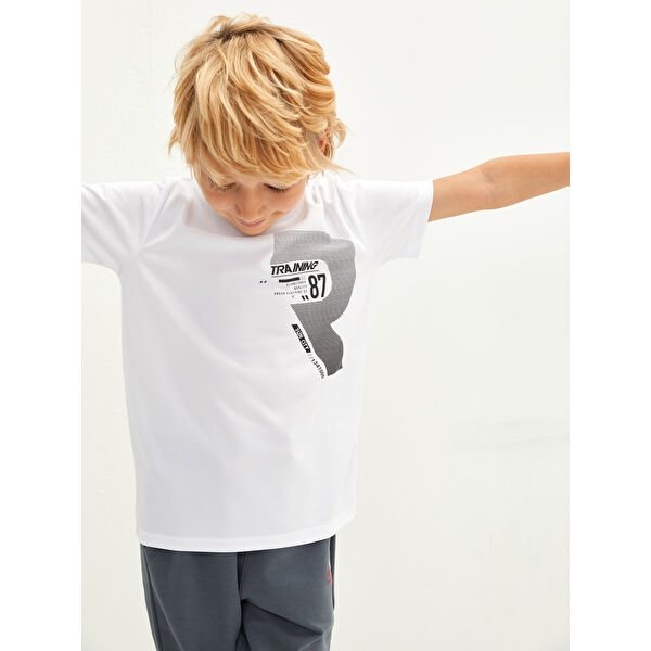 Bisiklet Yaka Baskılı Kısa Kollu Erkek Çocuk Tişört