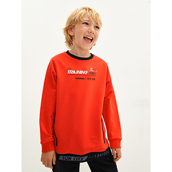 Bisiklet Yaka Baskılı Uzun Kollu Erkek Çocuk Sweatshirt