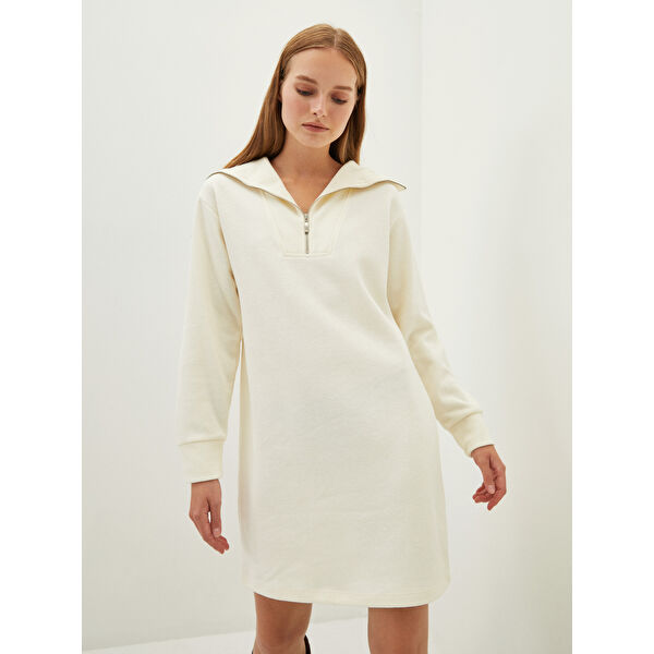 Dik Yaka Düz Uzun Kollu Kadın Elbise