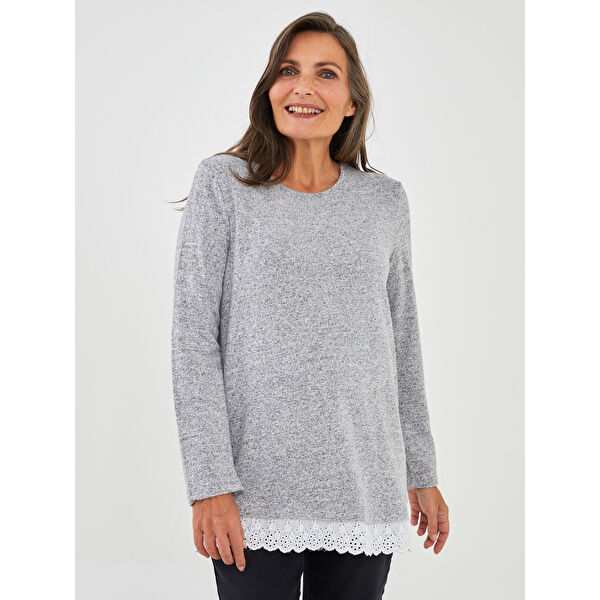 Bisiklet Yaka Nakışlı Uzun Kollu Kadın Bluz