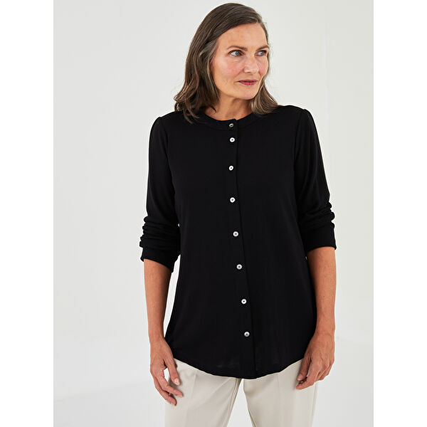 Bisiklet Yaka Düz Uzun Kollu Kadın Bluz