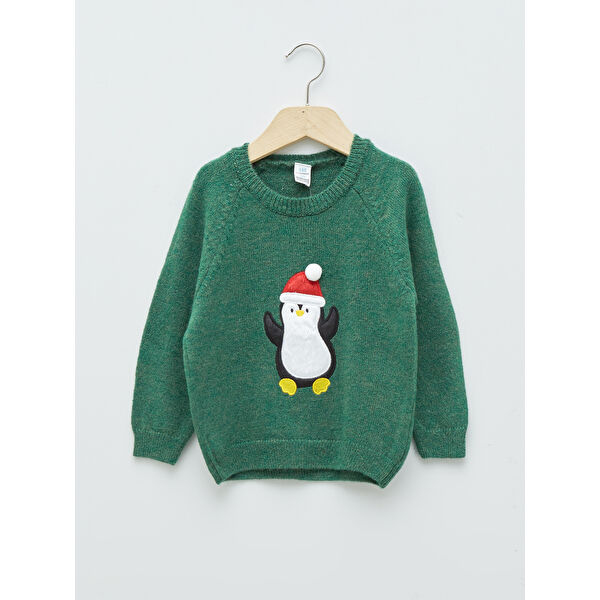 Bisiklet Yaka Uzun Kollu Yılbaşı Temalı Erkek Bebek Kazak