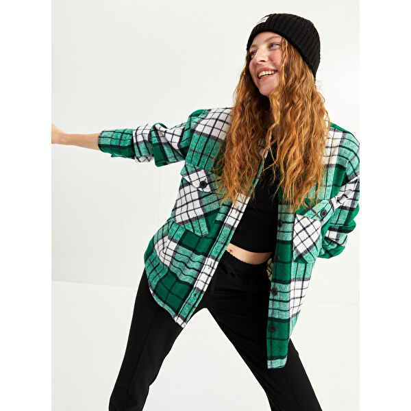 XSIDE Önden Düğme Kapamalı Cep Detaylı Ekose Uzun Kollu Kadın Gömlek Ceket