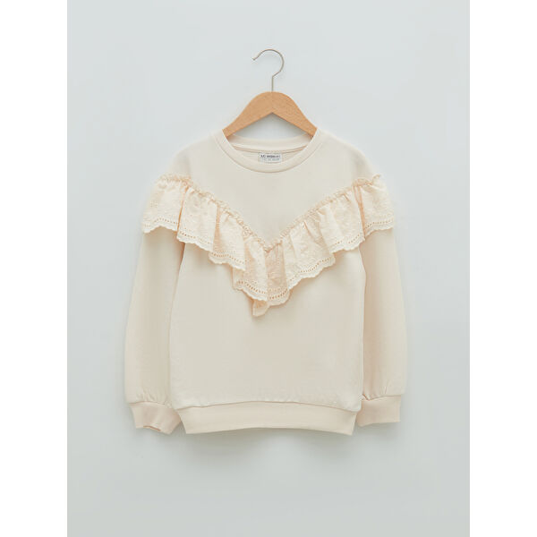 Bisiklet Yaka Fırfırlı Fisto Detaylı Uzun Kollu Kız Çocuk Sweatshirt Bisiklet Yaka Fırfırlı Fisto Detaylı Uzun Kollu Kız Çocuk Sweatshirt