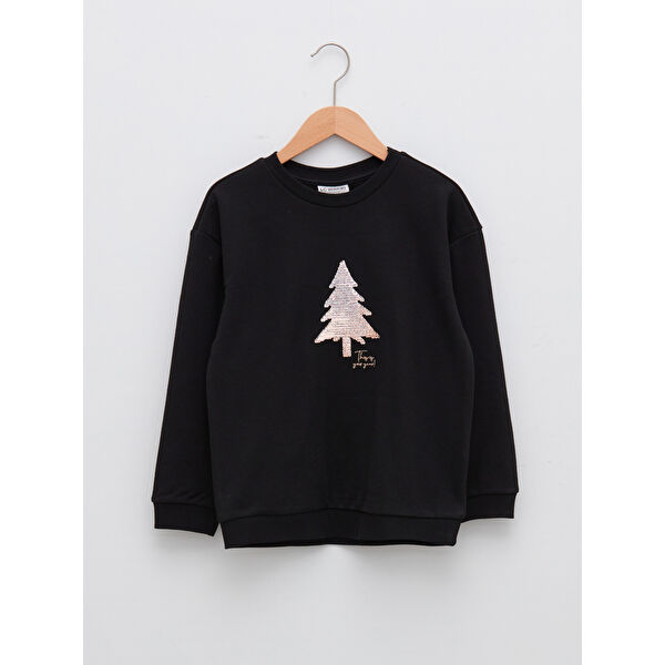 Bisiklet Yaka Pul İşlemeli Uzun Kollu Kız Çocuk Sweatshirt Bisiklet Yaka Pul İşlemeli Uzun Kollu Kız Çocuk Sweatshirt