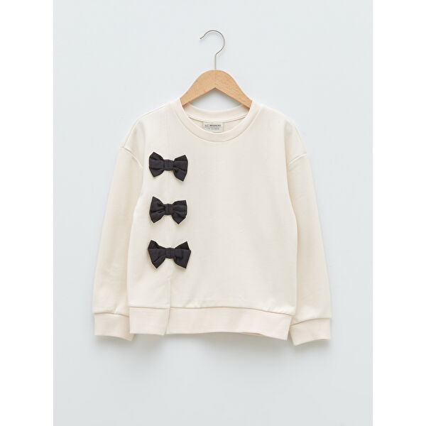 Bisiklet Yaka Fiyonk Detaylı Uzun Kollu Kız Çocuk Sweatshirt Bisiklet Yaka Fiyonk Detaylı Uzun Kollu Kız Çocuk Sweatshirt