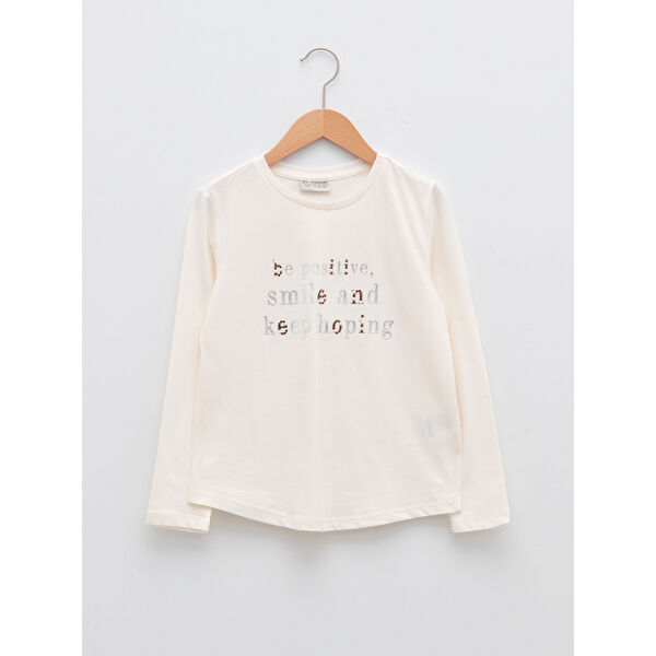 Bisiklet Yaka Baskılı Uzun Kollu Pamuklu Kız Çocuk Tişört