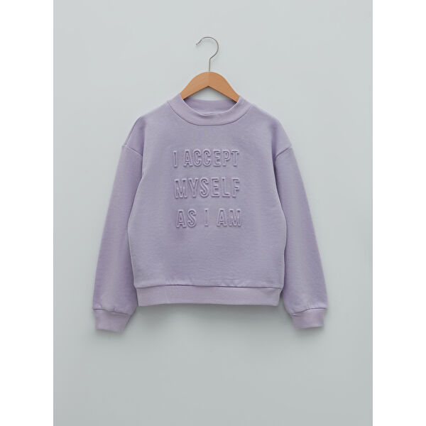 Bisiklet Yaka Kabartma Yazı Baskılı Uzun Kollu Kız Çocuk Sweatshirt Bisiklet Yaka Kabartma Yazı Baskılı Uzun Kollu Kız Çocuk Sweatshirt